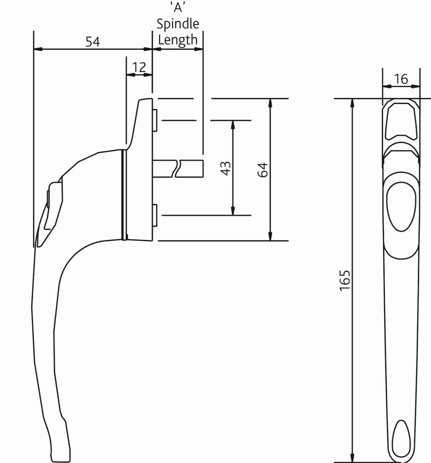 Maxim Inline Non Locking Window Handle | Euro Architectural Hardware Ltd